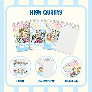 Bluey Birthday Party Supplies, 24Pcs Mini Notepads for Bluey Birthday Party Favors, Goodie Bag Stuffers, Children Classroom Rewards, 8 Types