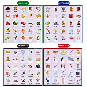 FUN LITTLE TOYS Garbage Truck Toy with 4 Rear Loader Trash Cans and Garbage Illustrated Flash Cards, Waste Management Recycling Truck Toy for Kids