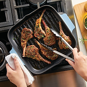 KitchenAid Enameled Cast Iron Square Grill and Roasting Pan, 11 Inch, Blue Velvet