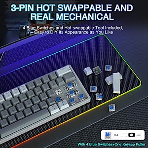 AULA 60 Percent Wired Mechanical Gaming Keyboard, 29 RGB Backlit Custom Hot Swappable Keyboard, Blue Switch 60% Mini Small Compact Keyboard for PC/Mac/Laptop/Wins —— (Wired Version)