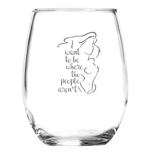 I Want to be Where the People Aren't - 15 oz Stemless Wine Glass - Ideal for Little Mermaid Fan - Ariel Inspired - Funny Gag Birthday Christmas or Movie Themed Gift - Introvert Humor