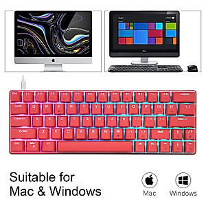 IEMUDJ CQ63 Mechanical Keyboard, Wired Bluetooth Gaming Keyboard, Outem Blue Switch, RGB Backlit, Bluetooth 5.0, Compact 63 Keys, for Desktop, Laptop, Mac, Tablet, Smartphone, Gaming and Office