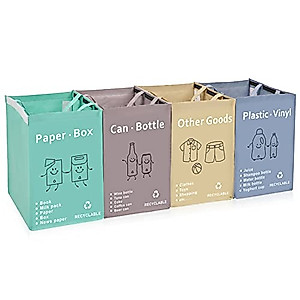 JIALAI HOME Recycling Waste Bin Bags, Recycle Bin, Trash Sorting Bins Organizer Baskets 36 Gallon for Kitchen Home, Reusable Waterproof Compartment Container, Pack of 4 Bags