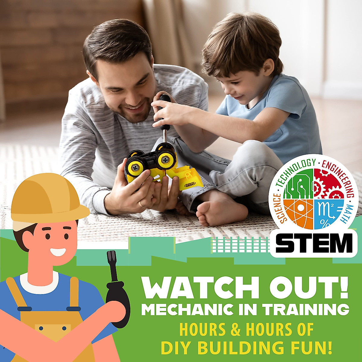 Flybar Power Gearz Take Apart Toy with Screwdriver and Screws- 3 Pack Truck Set for Boys and Girls- Fire Truck, Construction Truck, Garbage Truck- Vehicle Set - Building Toys for Kids Ages 3-5