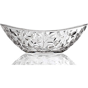 Elegant Crystal Serving Oval Bowl with Beautiful leaf design, Centerpiece For Home,Office,Wedding Decor, Fruit, Snack, Dessert, Server