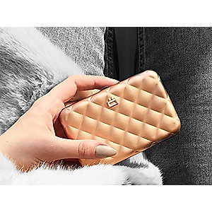 ÖGON -DESIGNS- Lady Case Women’s aluminum wallet - Quilted metal purse - RFID Blocking card holder - Strong metal lock - Rose Gold