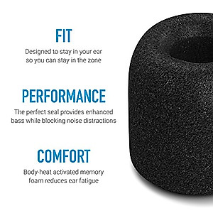 Comply Isolation Plus T-100 Memory Foam Earphone Tips for Etymotic, Klipsch, Shure, Westone & More, Noise Cancelling Soft Replacement Earbud Tips, Secure Fit (S/M/L, 3 Pairs)