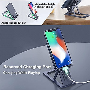 DTech Foldable Cell Phone Stand Holder Aluminum Adjustable Height Nonslip Adhesive Portable Cellphone Cradle for Desk Office Table Home Travel Mobile Smartphone - Gray