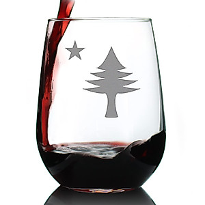 Old Maine Flag - Stemless Wine Glass - Original 1901 State of Maine Flag Gifts for Women & Men Mainers - Large 17 Ounce