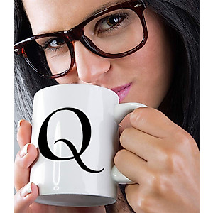 Q Initial Monogram Personalized Letter Q Ceramic Mug Coffe Cup Holiday Christmas Hanukkah Gift For Men & Women
