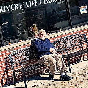 Dkeli 50” Garden Patio Bench Outdoor Metal Park Bench Furniture Cast Iron Porch Chair Seat with Armrests 480BLS Bearing Capacity for Park Yard Deck Lawn, Black