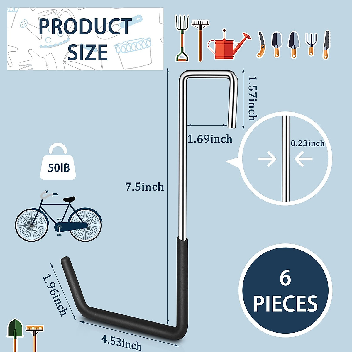 6 Pack Heavy Duty Rafter Hooks for Hanging Vinyl Coated Large S Hooks for Hanging Ladder Bike Hangers Garage Storage Organizer Black