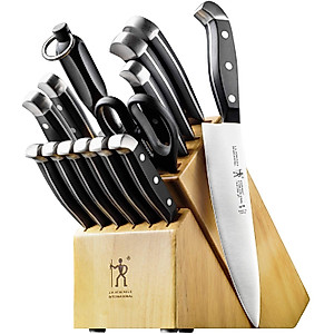 HENCKELS Premium Quality 15-Piece Knife Set with Block and Knife Sharpener