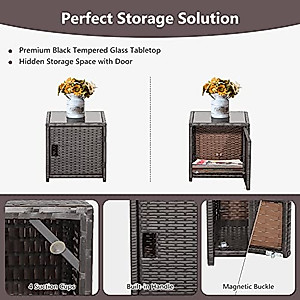 Tangkula 5 Pieces Wicker Patio Furniture Set, Patiojoy Conversation Chair and Ottoman Set with Single-Door Storage Coffee Table and Cushions, Outdoor Lounge Chair Chat Set, Space-Saving (Grey)