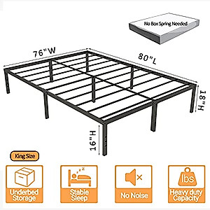 DURISO King Size Bed Frame 18 Inch High King Bed Frame Platform Heavy Duty Sturdy Metal Steel Max 3500lbs Easy to Assemble No Box Spring Needed Black