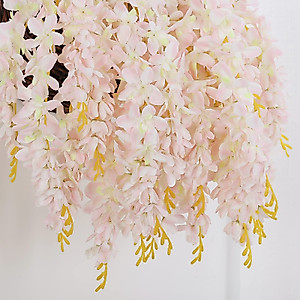 Duovlo Silk Wisteria Flower Artificial 2.13 Feet Hanging Wisteria Vine Fake Flower Bush String Home Party Wedding Decoration,Pack of 4 (Light Pink)