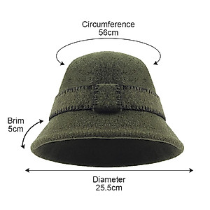 Women Elegant Winter Wool Bucket Hat 1920s Vintage Cloche Bowler Hats (Green)