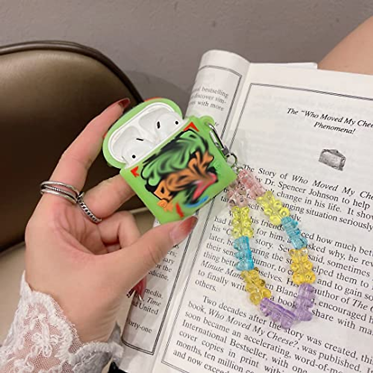 3D Candy Case for Airpod/Airpod 2,3D Cartoon Cute Food Case for Kids Girls Teens Boys,Fashion Kawaii Funny Cool Fun Stylish Character Candy Soft Case with Bear Chain for Airpod /Airpod 2 Case (Green)