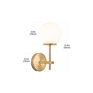 jengush LED Battery Operated Wall Sconce Fixture Set of 2, Modern Globe Glass Shade, Wall Light with Remote Control Dimmable，not Hardwired Sconce Fixture Easy to Install Not Wires(Color : Gold-05)