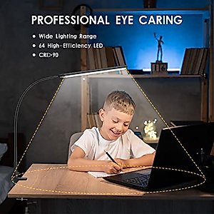 ODOM LED Desk Lamp, Swing Arm Table Lamp with Clamp, Flexible Gooseneck Reading Lights, Eye-Care Architect Task Lamp, 3 Color 10 Brightness Modes Desk Light for Home Office, Reading, Study, Dorm