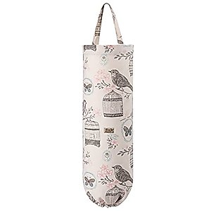 XCX Canvas Grocery Bag Holder, Plastic Bag Dispenser Storage Organizer (Bird)