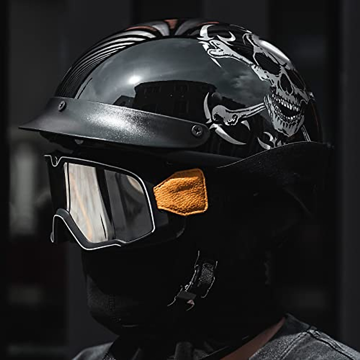 ILM Half Helmet Open Face Motorcycle Helmets for Moped Cruiser Scooter with Sun Visor, DOT Approved Model-210V (Skull, XX-Large)