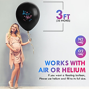 Jumbo 36 Inch Gender Reveal Balloons - 2pcs Big Black Gender Reveal Confetti Balloons with Pink and Blue Heart Shape Confetti for Boy or Girl Baby Shower Gender Reveal ideas Decoration