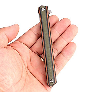 Samior G1035 Small Slim Folding Pocket Flipper Knife, 3.5 inch D2 Drop Point Blade, Green G10 Handle with Liner Lock Pocket Clip, Gentleman's EDC Pen Knives 1.3oz