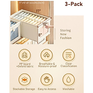 OUUJIIU Large Storage Baskets for Shelves | Sturdy Fabric Closet Storage Bins for Organizing with Clear Window| 17"x10"x8" Collapsible Home Organization with Lid, Beige, 3-Pack
