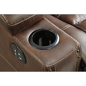 Signature Design by Ashley Owner's Box Faux Leather Power Reclining Sofa with Adjustable Headrest, Brown