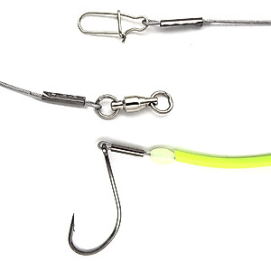 High-Strength 49 Strands Steel Surf Fishing Rigs with 2 Hooks,Saltwater Fishing Assecories Nylon-Coating Steel Wire with Hooks Swivels Snap Connect 2 Arm Rig (Hook Size 14#)