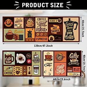 3 Pcs Kitchen Rug Set Non Skid Thick Black Kitchen Rugs and Mats Stain Resistant Anti Fatigue Mats for Kitchen Microfiber Floor Non Slip Backing Mat, 15.7 x 47.2, 15.7 x 23.6 (Coffee Style)