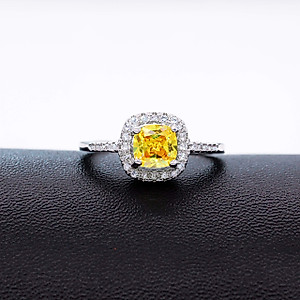 Uloveido Platinum Plated Cushion Cut Cubic Zirconia Wedding Engagement Rings for Women, Square Ring Gift for Graduation (Yellow, Size 7) Y3100