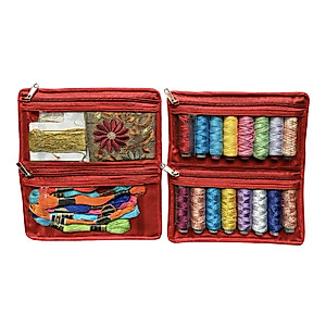 Yazzii Sewing Notions Tote- Portable Sewing Accessories Organizer w Detached Sleeves - Red