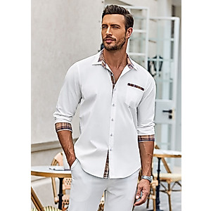 COOFANDY Men's Long Sleeve Dress Shirts Button Down Shirts for Wedding White Large