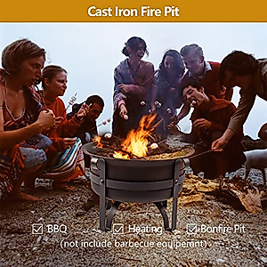 WeCooper Steel Cauldron Fire Pits, Outdoor Round Wood Burning Fire Pit Bowl with Mesh Screen,Fireplace Poker,23.5Inch