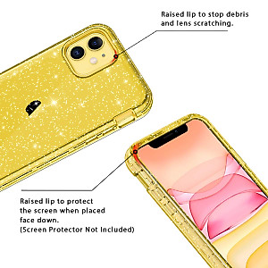 Lamcase iPhone 11 Crystal Clear Glitter Bling, Hybrid 3-Layer Shockproof Protective Cover, Yellow/Silver - 6.1" 2019