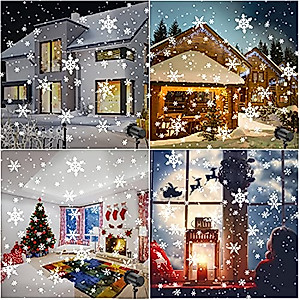 FLITI Christmas Snowflake Projector Lights, Upgrade Rotating LED Snowfall Projection Lamp, Outdoor IP65 Waterproof Snowfall Projector Decorative Lighting for Halloween Xmas Party Gift