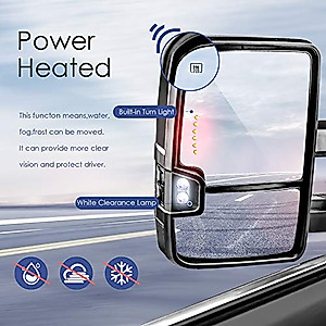 MOSTPLUS Power Heated Towing Mirrors Compatible for 2003-2016 Ford F-250 F-350 F-450 F-550 Super Duty w/Sequential Turn Light, Clearance Lamp, Running Light(Set of 2)