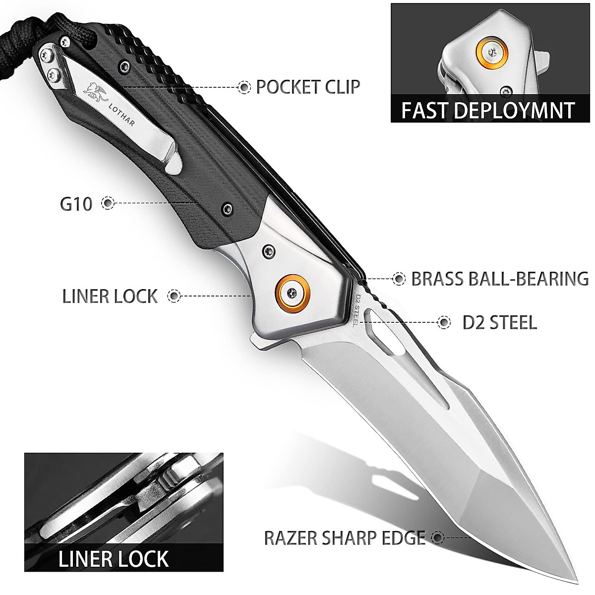 LOTHAR LICH KING Pocket Knife, 3.5 Inch D2 Steel Folding Knife with Clip, G10 Handle, Razor Utility Knife, Exotic Touch EDC Knife, Gifts Pocket Knife for Men Women