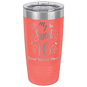 LaserGram 20oz Vacuum Insulated Tumbler Mug, My Sweet 16, Personalized Engraving Included (Coral)