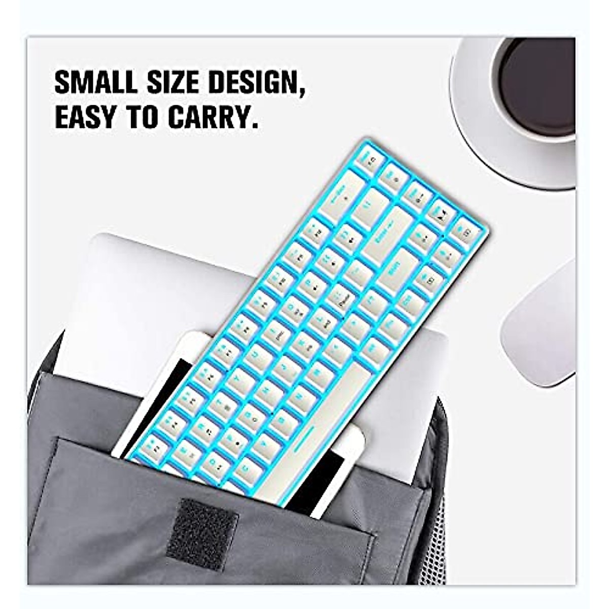 Keyboard and Mouse Gaming Set, 68 Keys Blue Switch 60% Mini Blue Backlit Mechanical Keyboard White, 6400DPI 7 Buttons Lightweight Programmable Mouse Green, USB Wired, Compatible with Windows Mac PS4