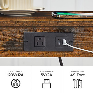 HOOBRO Side Table with Charging Station, Set of 2 End Tables with USB Ports and Outlet, Nightstand with 2-Tier Storage Shelf, for Living Room, Bedroom, Small Space, Rustic Brown and Black BF91UBZP201