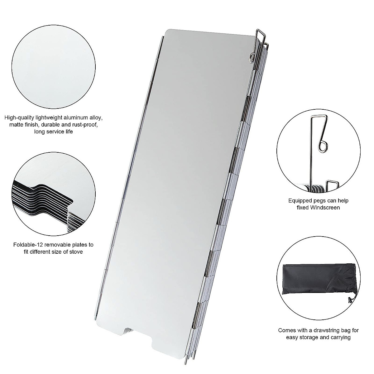 2 Pack Folding Camp Stove Windscreen, 12 Plates Aluminum Outdoor Camping Stove Windshield with Carrying Bag, Portable Butane Burner Windshield for Camping Picnic Backpacking Cooking