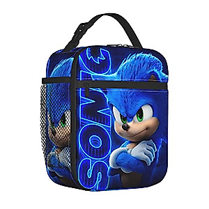 Highso Cartoon Lunch Bags For Boys Girls Lunch Boxes Reusable Insulated Lunchbag With Water bottle Holder Handbags Tote Bag For Boys, Blue