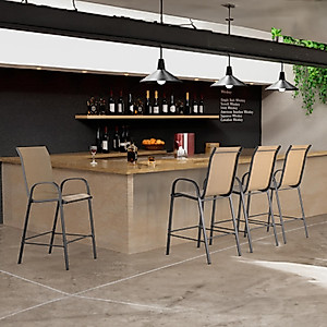 Amopatio Outdoor Bar Stools Set of 4, Sturdy High Back Outdoor Bar Chairs, All-Weather Textile Patio Bar Stools, Comfortable Bar Hight Patio Chairs for Backyard, Balcony, Porch, Brown