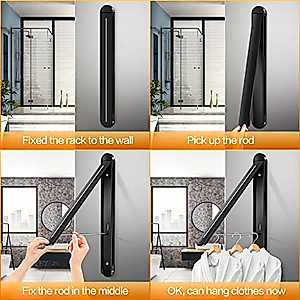 ENKUY Clothes Drying Rack Folding, Laundry Clothes Hanging Rack, Wall Mounted Retractable Clothing Dryer Hanger for Laundry Room Organization, Bathroom, Garage, Indoor and Outdoor (Black)