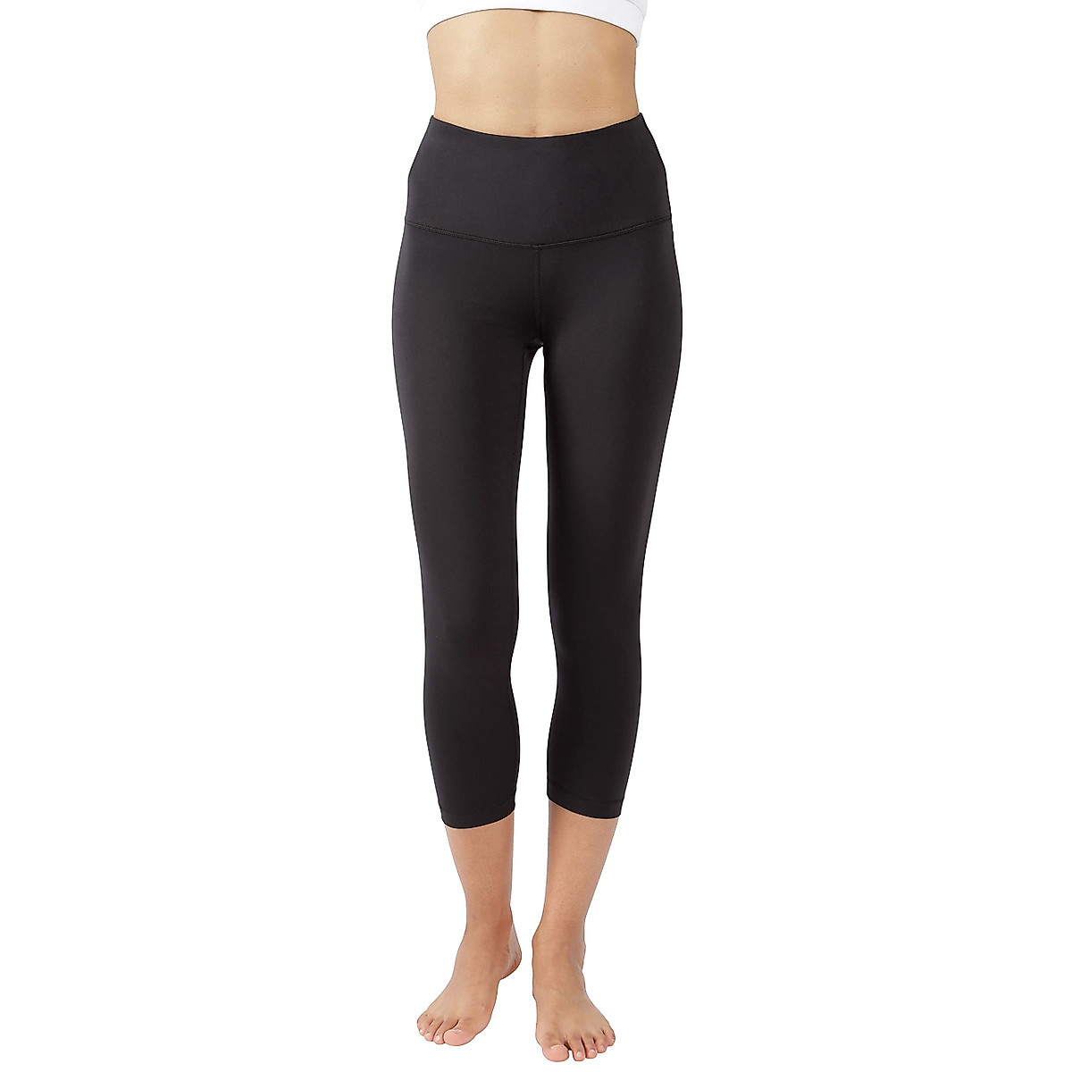 Yogalicious High Waist Ultra Soft Lightweight Capris - High Rise Yoga Pants - Black Lux - Medium