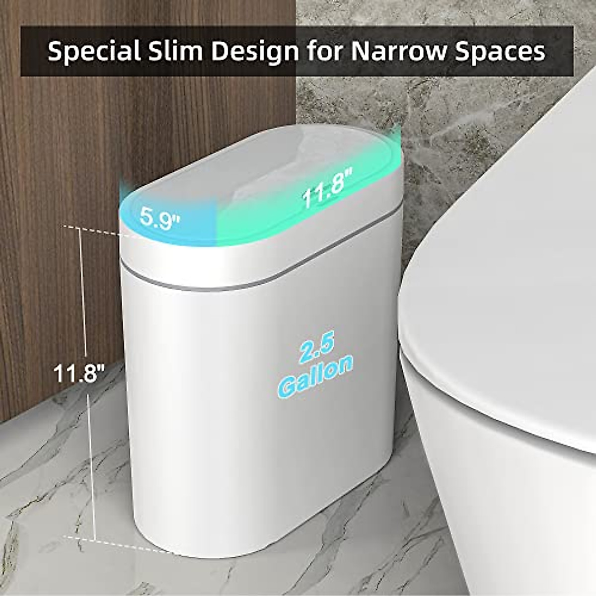 Ventifan Bathroom Trash Can with Lid,3 Gallon Waterproof Automatic Motion Sensor Garbage Can,Slim Narrow Bedroom Bathroom Garbage Bin