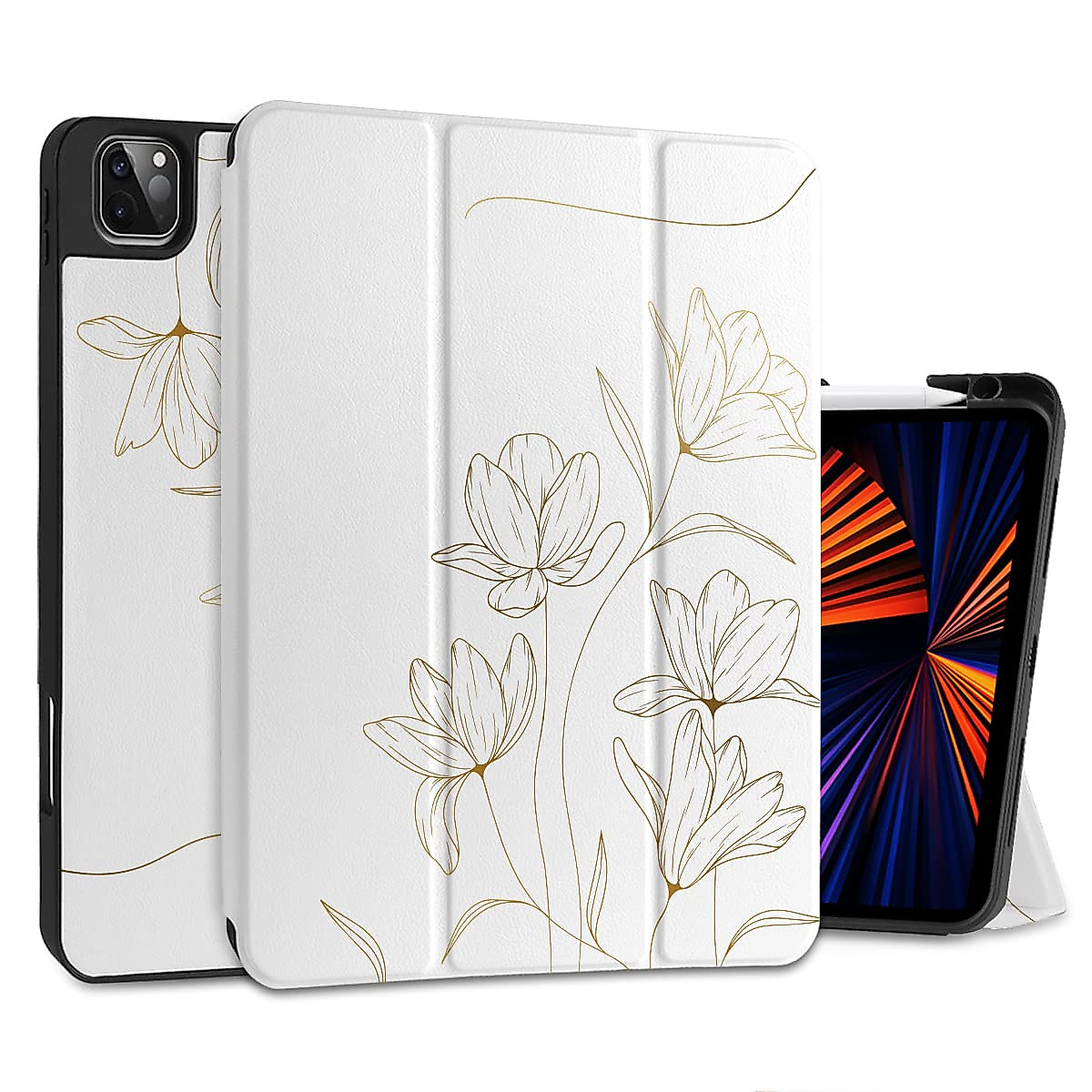 DONGKE Compatible with iPad Air 5th Generation Case 2022 & 4th 2020 10.9 inch Pencil Holder [Support Wireless Charging], Trifold Stand Sleep/ Wake, Gold Florals Gold Florals X449